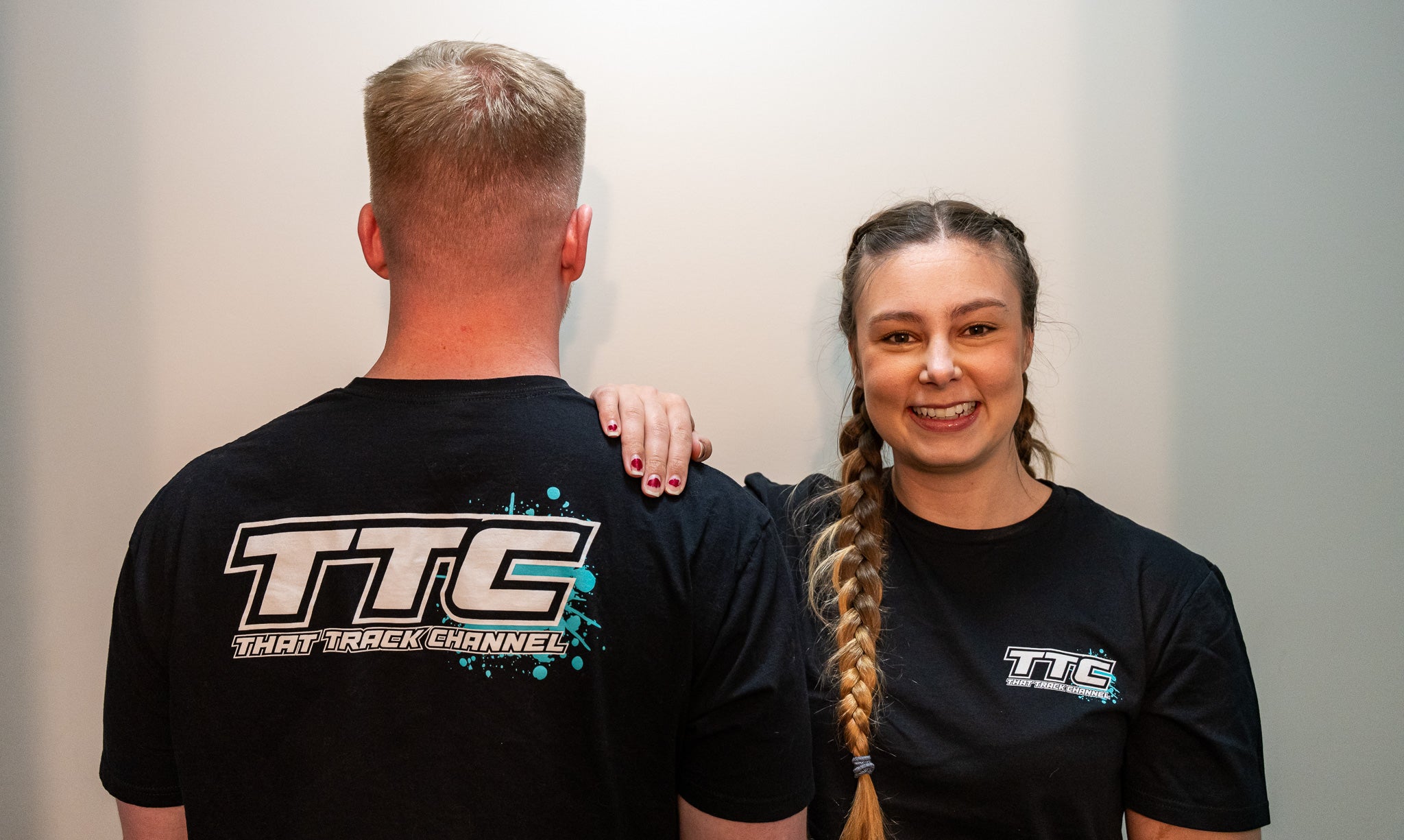 TTC SHIRT - BLACK SHIRT, WHITE FONT, TEAL COLOR SPLASH – That Track Channel